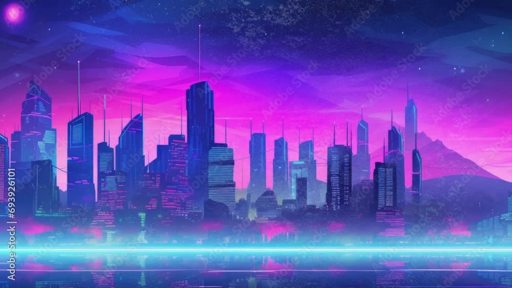 Synthwave tech Vaporwave synthwave blue and pink cityscape skyline ...