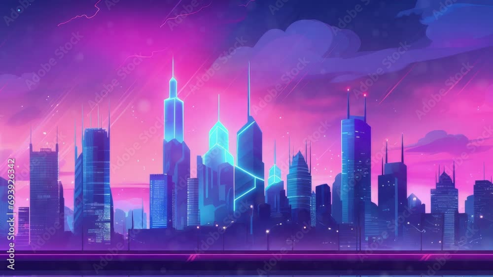Synthwave tech Vaporwave synthwave blue and pink cityscape skyline ...