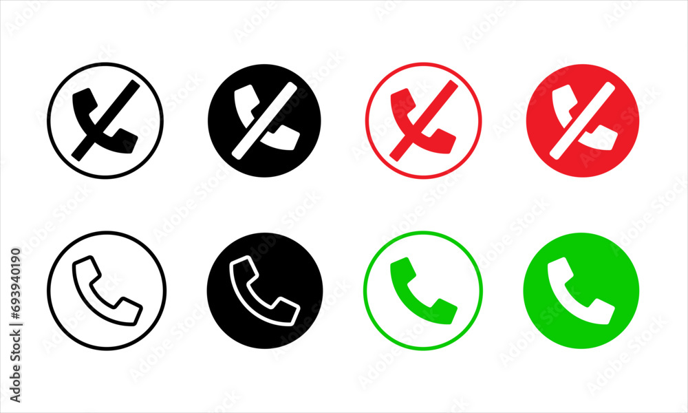 answer buttons "reject" and "missed call. prohibition sign "no" and ...
