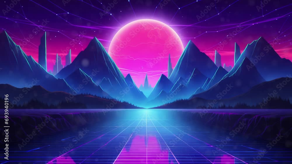 Synthwave tech synth wave background with glow neon colors and energy ...
