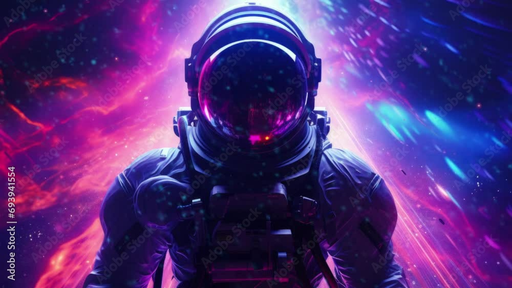 Synthwave tech 3d of an astronaut in outer space - Seamless loop ...