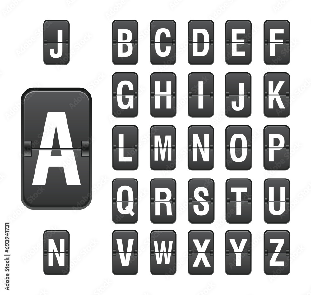Flip font with alphabet and numbers. Flip font for text and time in ...