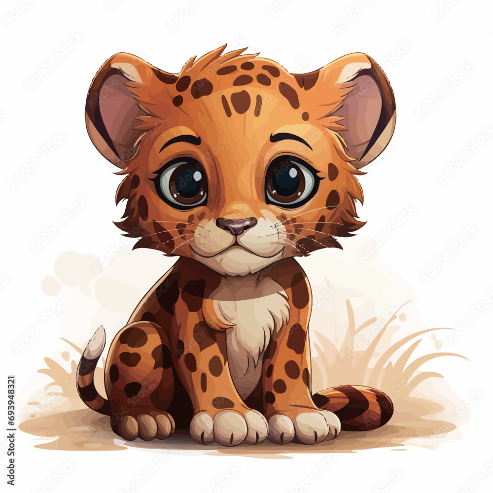 Cheetah sitting on the ground. Cute cartoon vector illustration. Stock ...