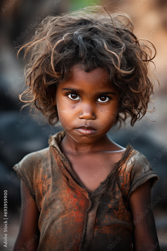 Aboriginal Indigenous native Australian child - looking directly at the ...