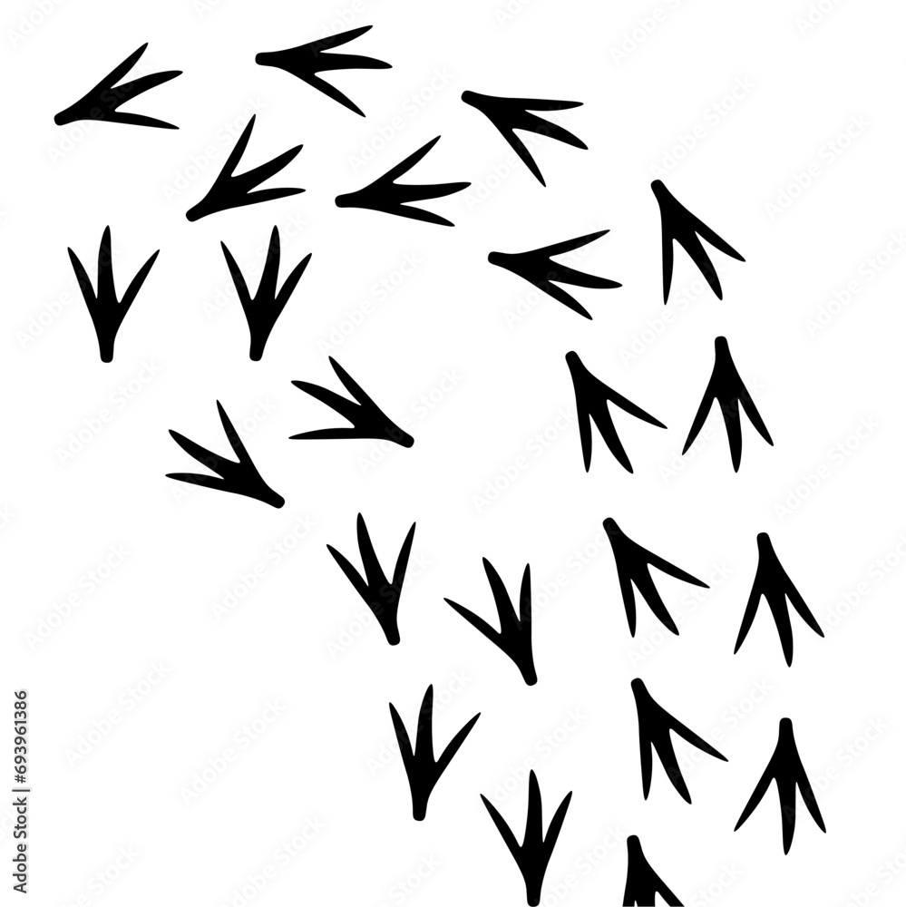 Vector silhouette of chicken footprints on white background. Animal paw ...