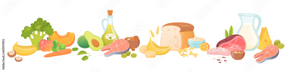 Set of food macronutrients vector illustration. Protein, carbohydrate ...