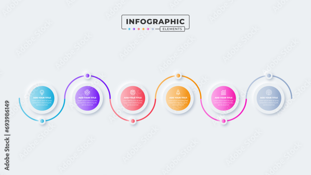 Vector process infographic design template with icons and six options ...
