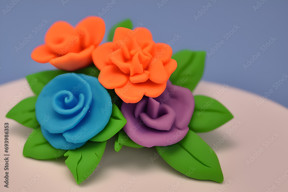 colorful flower rose clay play dough. Handmade clay plastiline ...