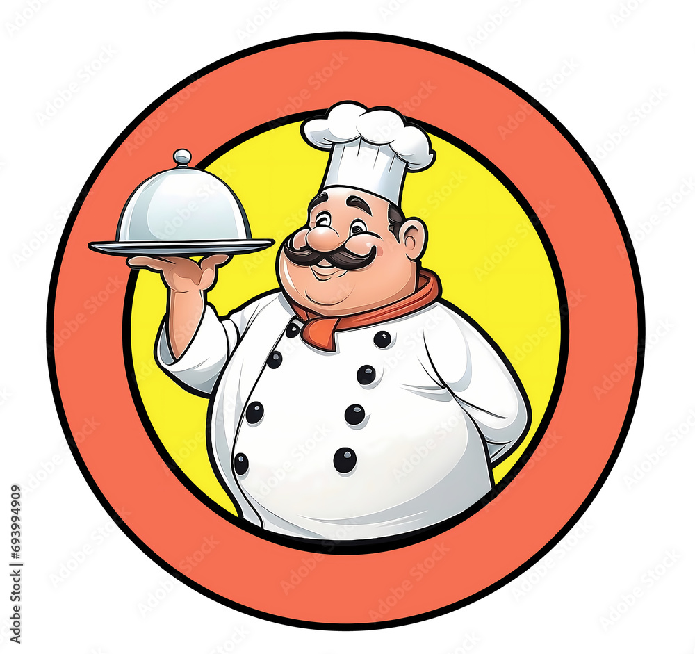 Big belly fat chef with a tray Transparent white background PNG for ...