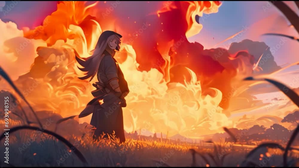 Vidéo Stock Fantasy lovely anime farmer landscape. Girl in wheat farm ...