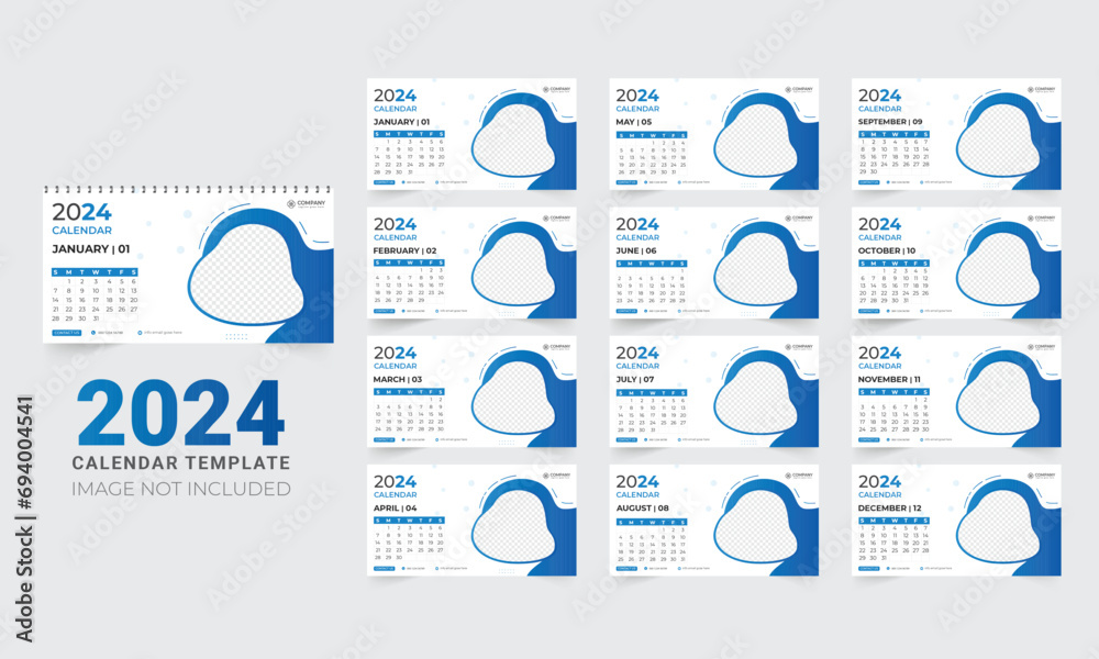 Calendar 2024 planner corporate template design set. Week starts on ...