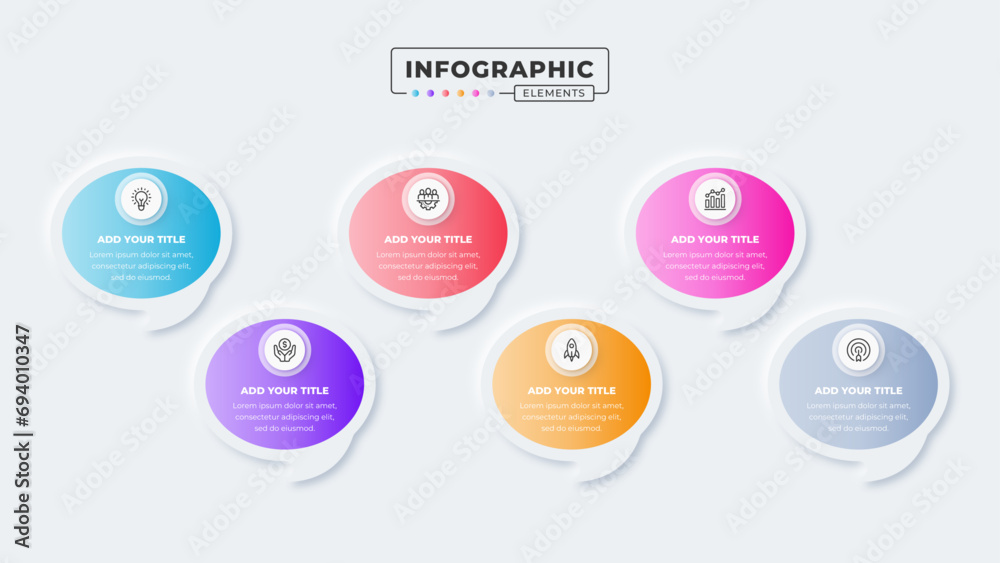 Vector speech bubble infographic design template with icons and six ...