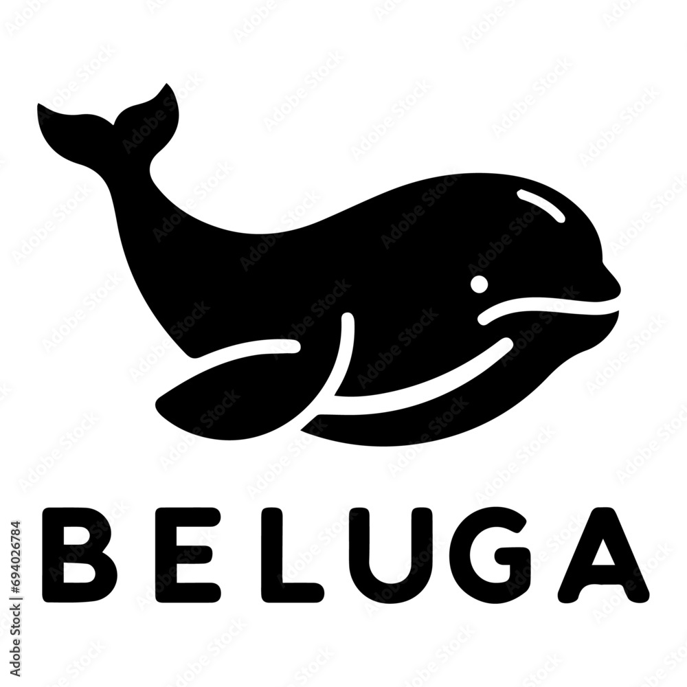 minimal Beluga whale logo vector silhouette black color white ...
