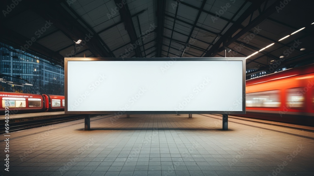 Blank billboard on the wall of the train station with empty space ...