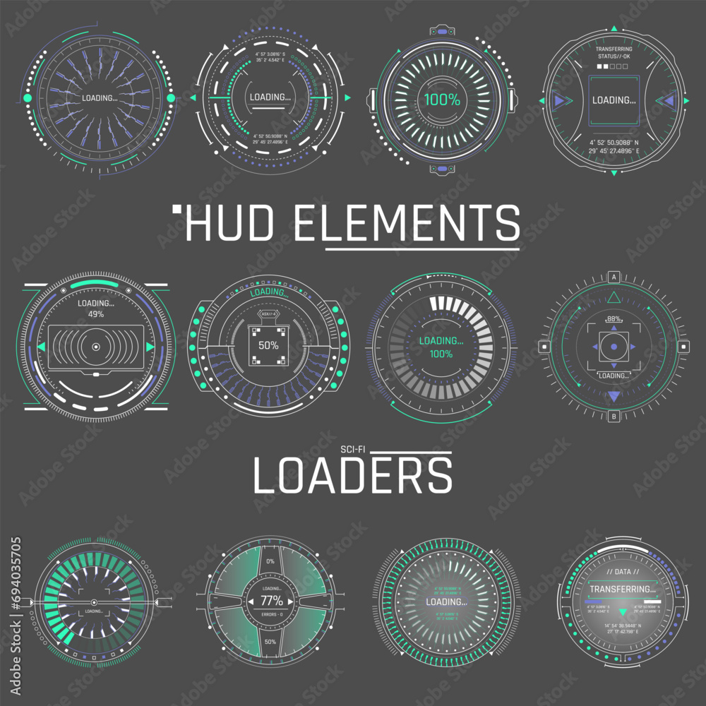 HUD Elements Sci-Fi Loaders collection. Futuristic loading bars ...