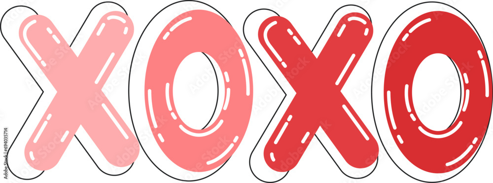 Vector illustration of XOXO for Valentine's day in flat cartoon style ...