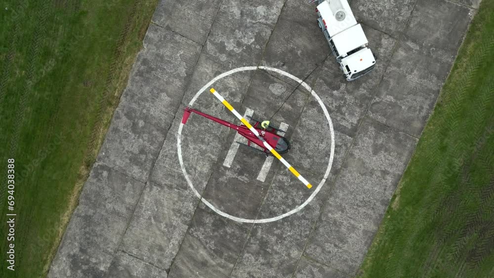 Helicopter Helipad Refueling fuel truck H top down birds eye view ...