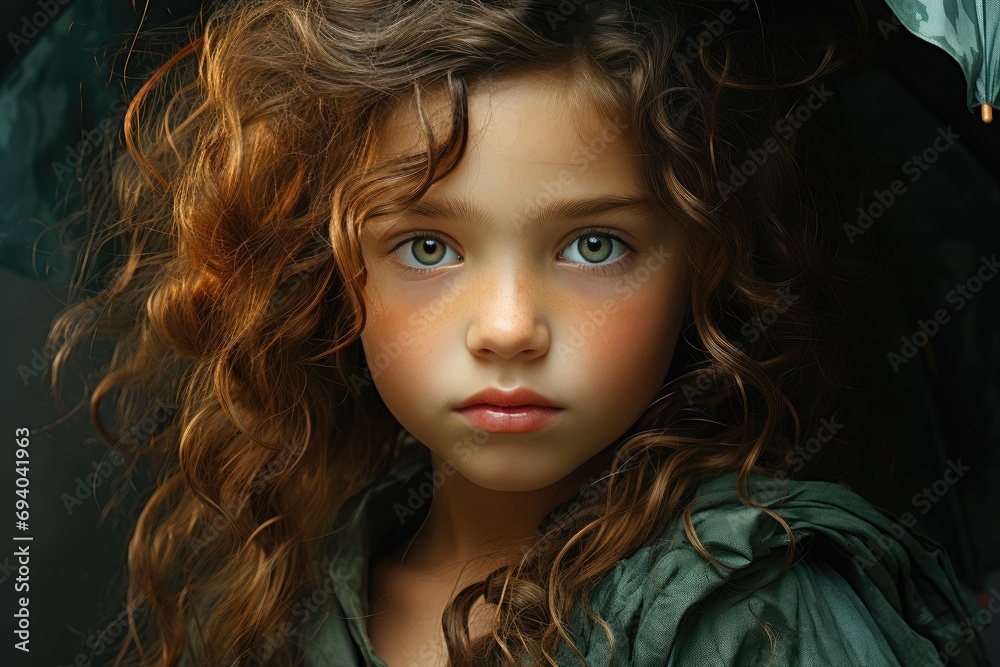 A captivating portrait of a young girl, her delicate features ...