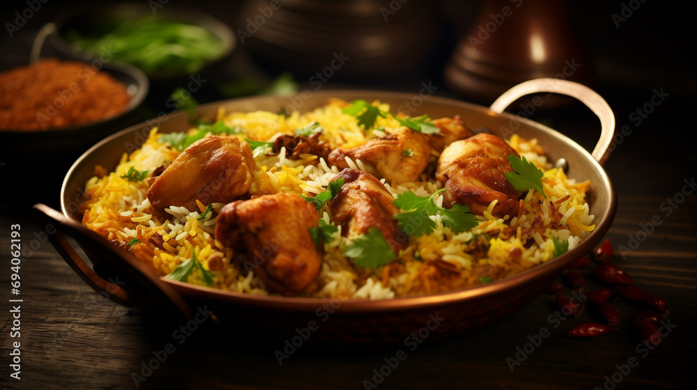 Chicken biryani Spicy Indian Malabar biryani Hyderabadi biryani, Dum ...