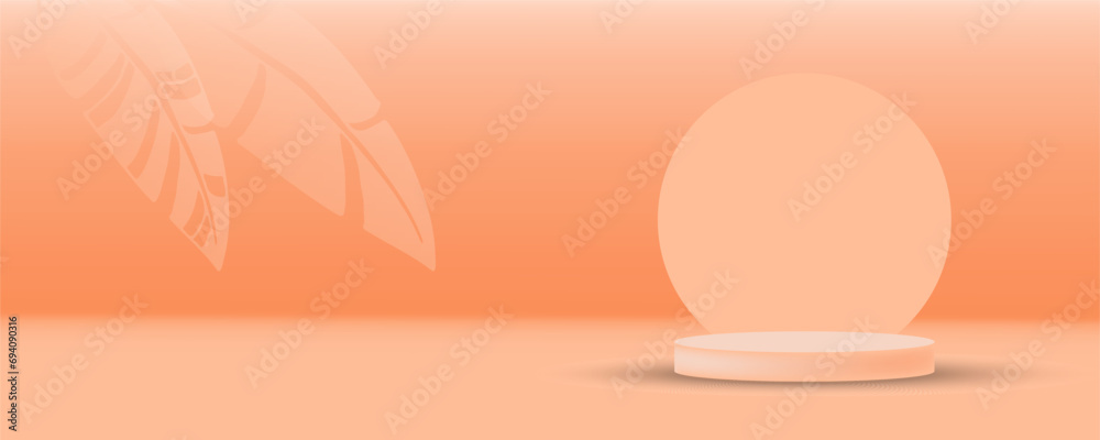 Peach background in 2024 color with Podium object and leaves. Peach ...