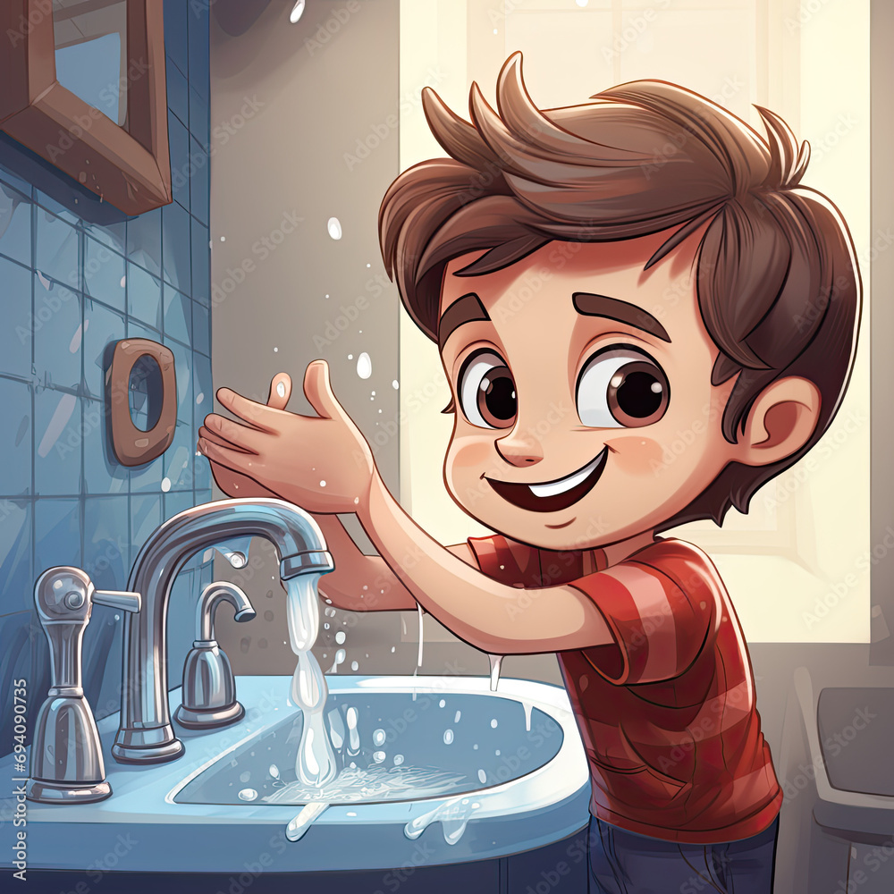 child, washing hands, boys, bathroom, education, cleaning, hygiene ...