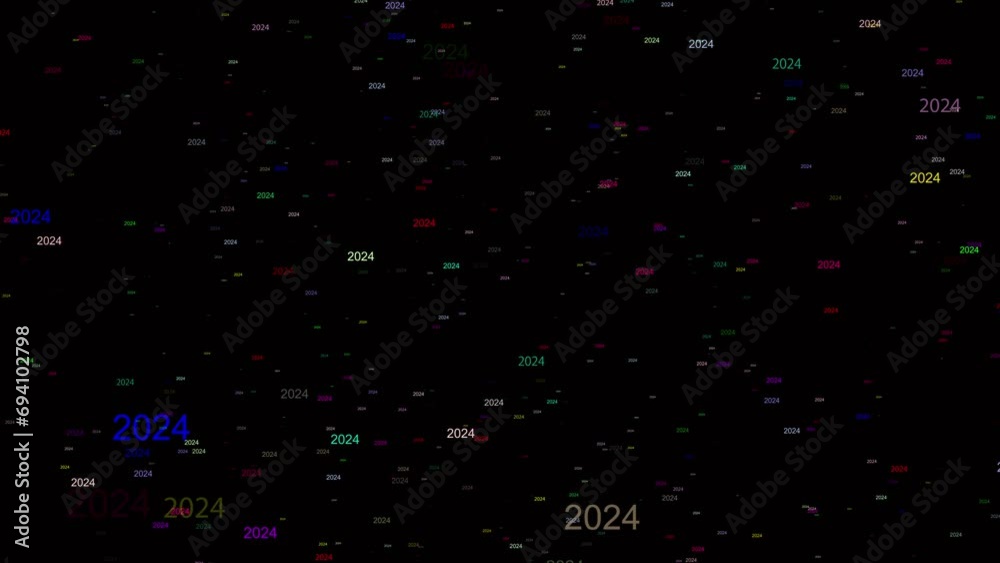 2024 Year Animation Flying through Elements, 4K Black Background. 2024 ...