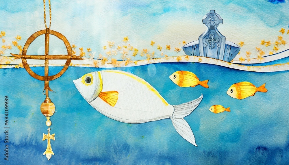 confirmation communion and baptism greeting card with religious fish ...