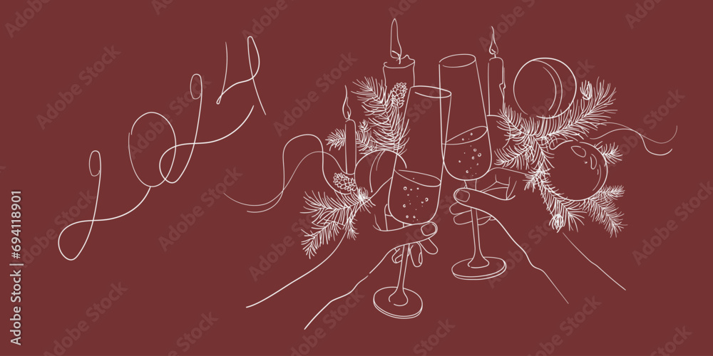 White continuous line champagne cheers one line art, continuous drawing ...