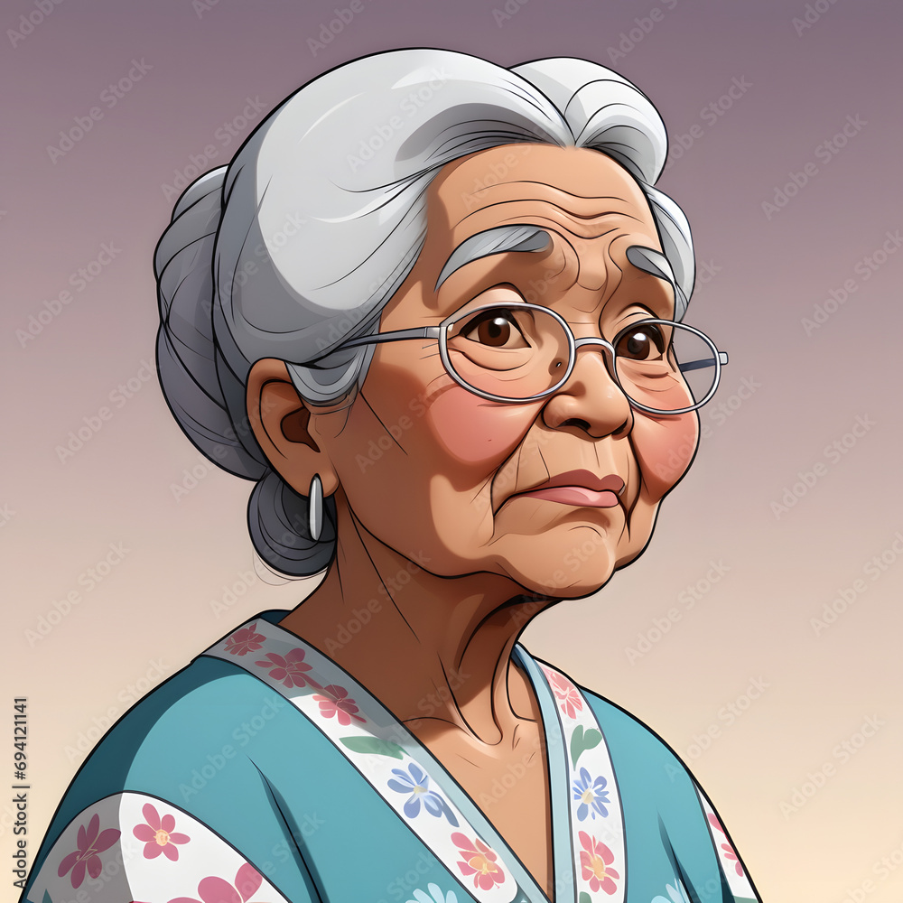 Generative AI portrait of an aged old female grandma, granny with ...