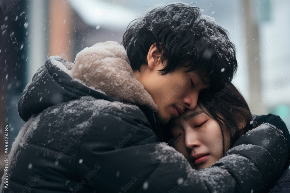 Family couple in arms and grief crying . A loving couple in each other ...