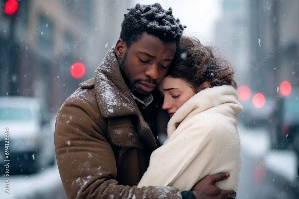 Family couple in arms and grief crying . A loving couple in each other ...