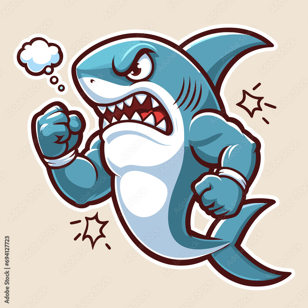 angry shark cartoon. Vector clip art illustration with simple gradients ...