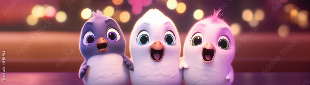 cartoon birds surprised characters, friends together for children ...