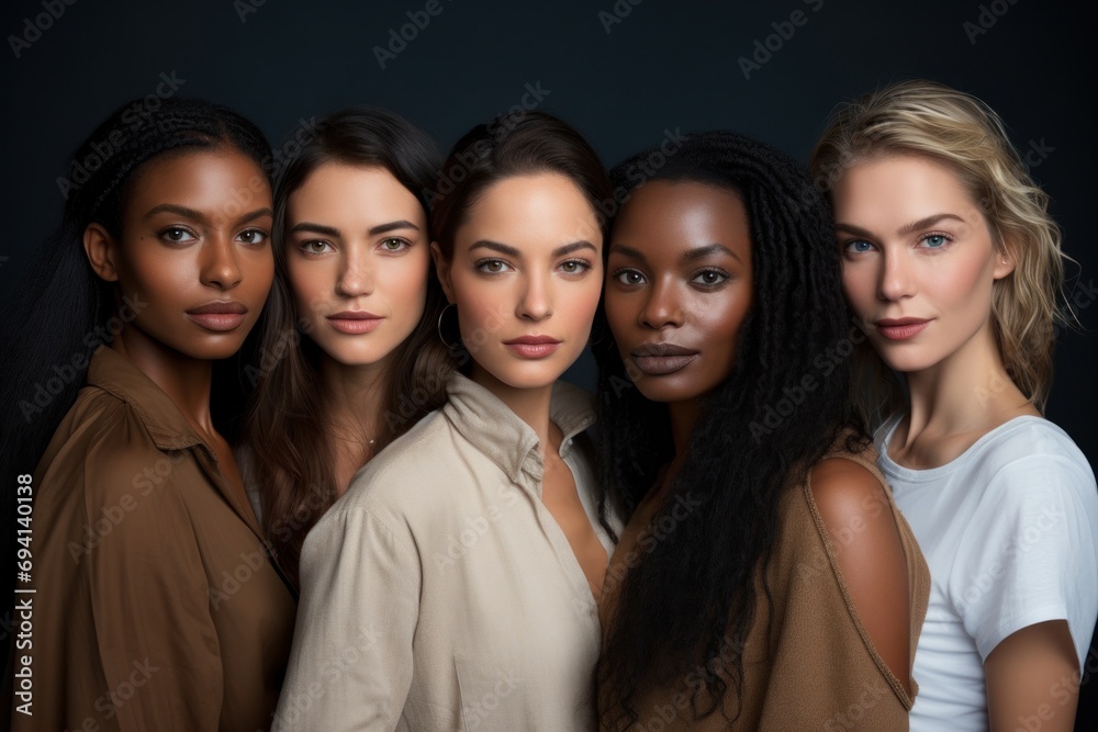 Beautiful women with various skin tones, group of people from different ...