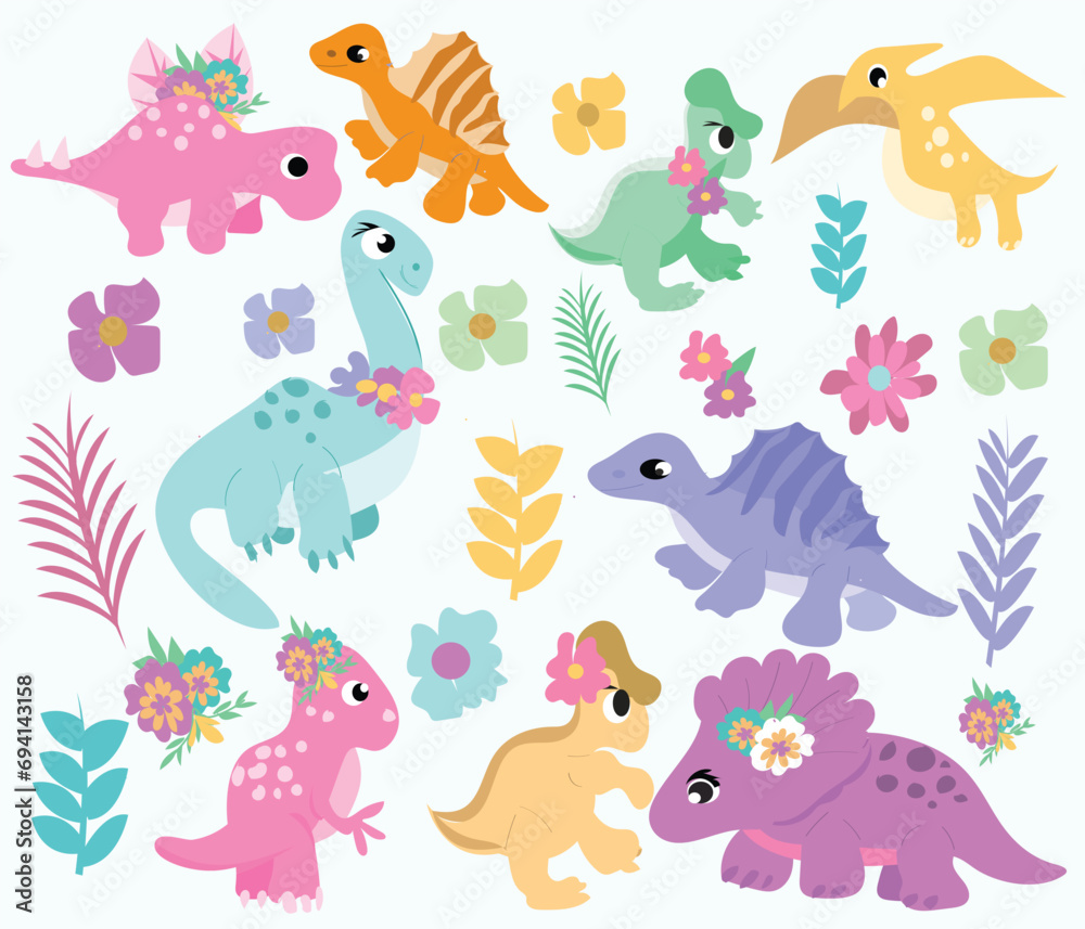 Dinosaur clipart,Vector illustration of dinosaurs including Stegosaurus ...