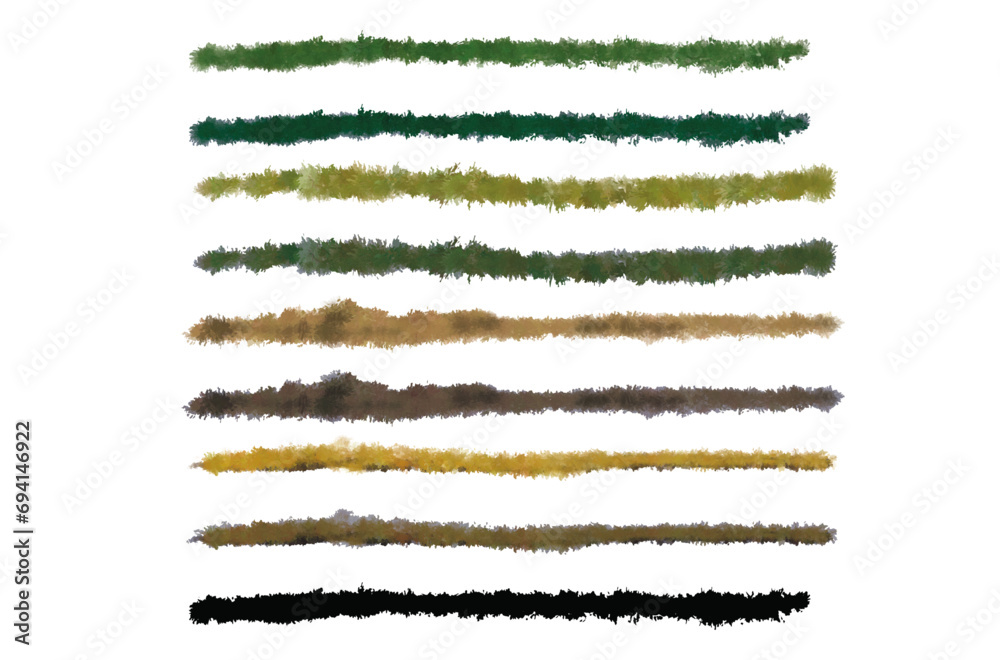 watercolor hand drawn ;set of grass line cad and silhouettes isolated ...