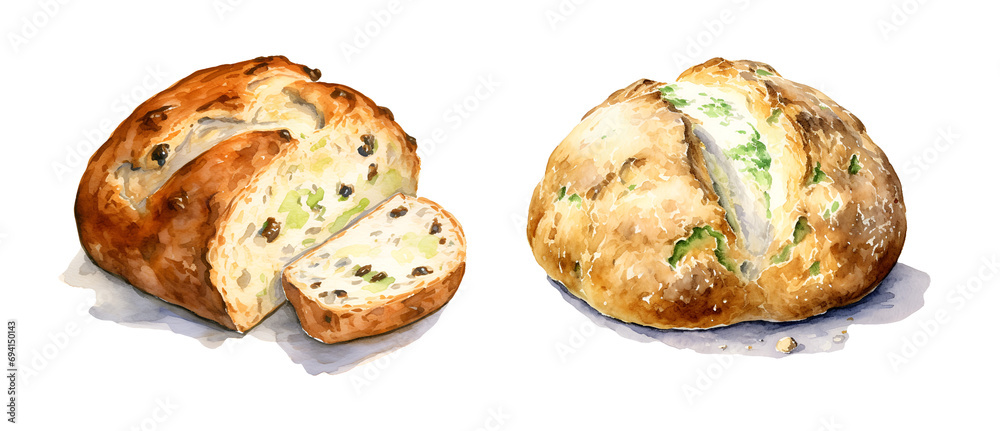 Irish soda bread, Patrick's day, watercolor clipart illustration with ...