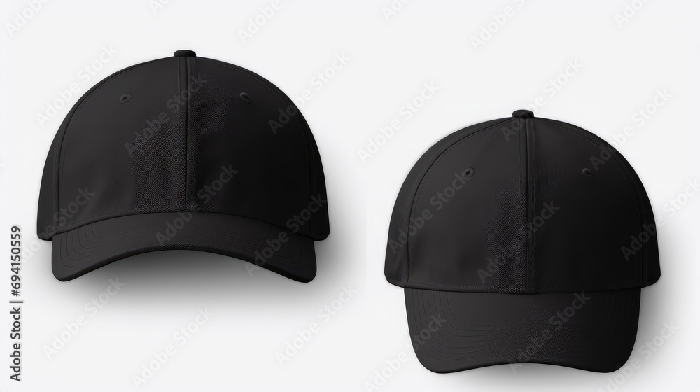 Set of black baseball cap front and sides on a transparent background ...