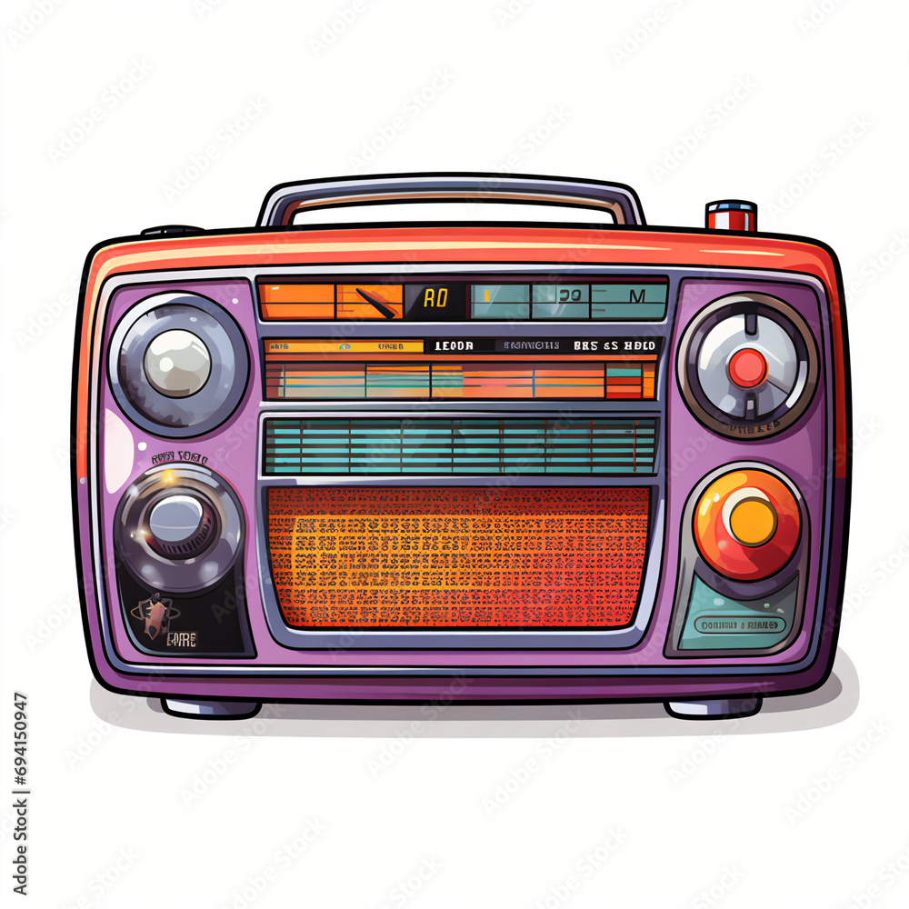 High-Resolution, Vibrant Modern Style Radio Sticker with Exaggerated ...