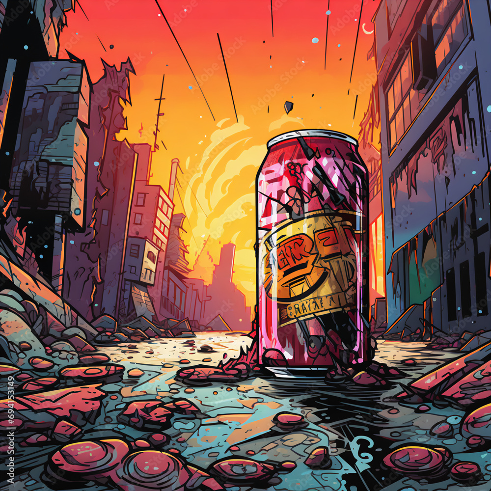 Street Art Graffiti Style Beer Illustration in Post-Apocalyptic Setting ...
