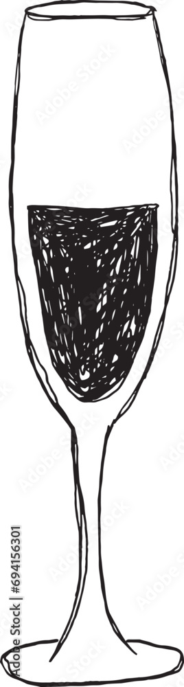 Ilustración vectorial de copa flauta. Boceto de contorno de copa ...