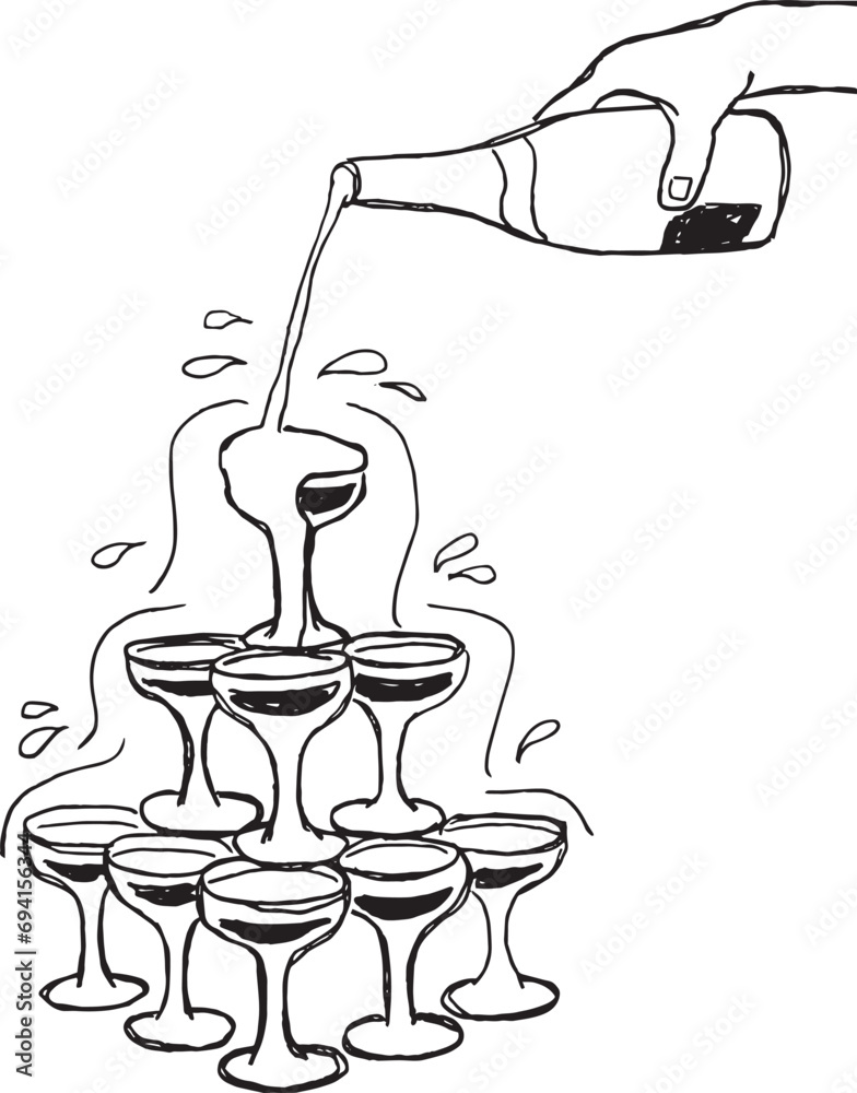 Ilustración vectorial de torre de copas . Boceto de contorno de copas ...