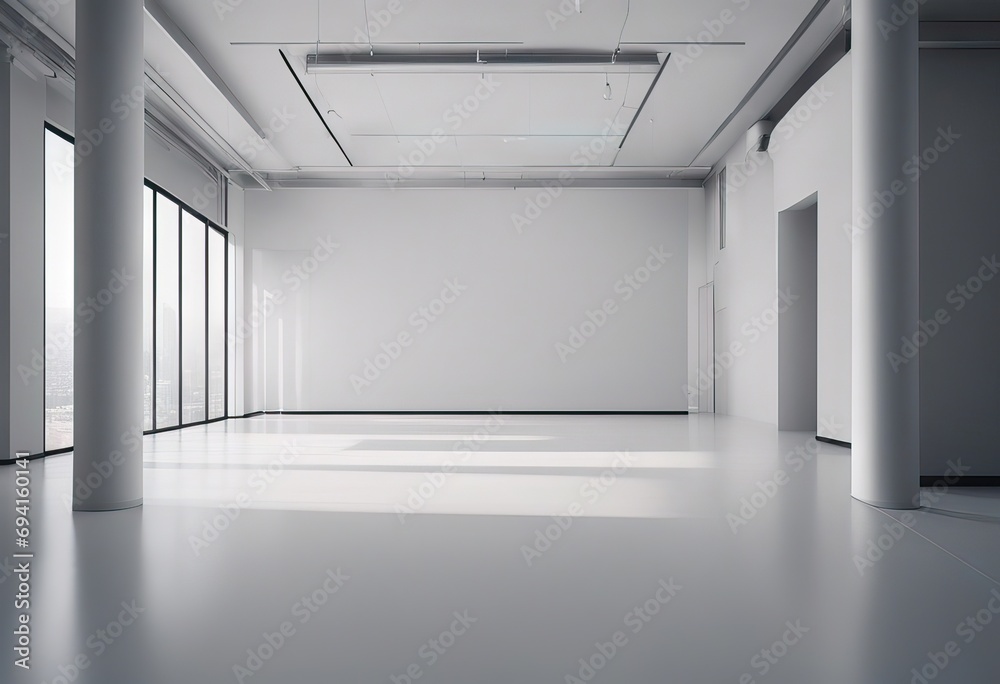 Abstract interior design of modern showroom with empty concrete floor ...