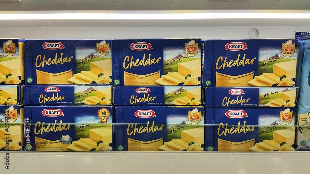 Jakarta, Indonesia - October 22, 2023: Kraft cheddar cheese rows neatly ...