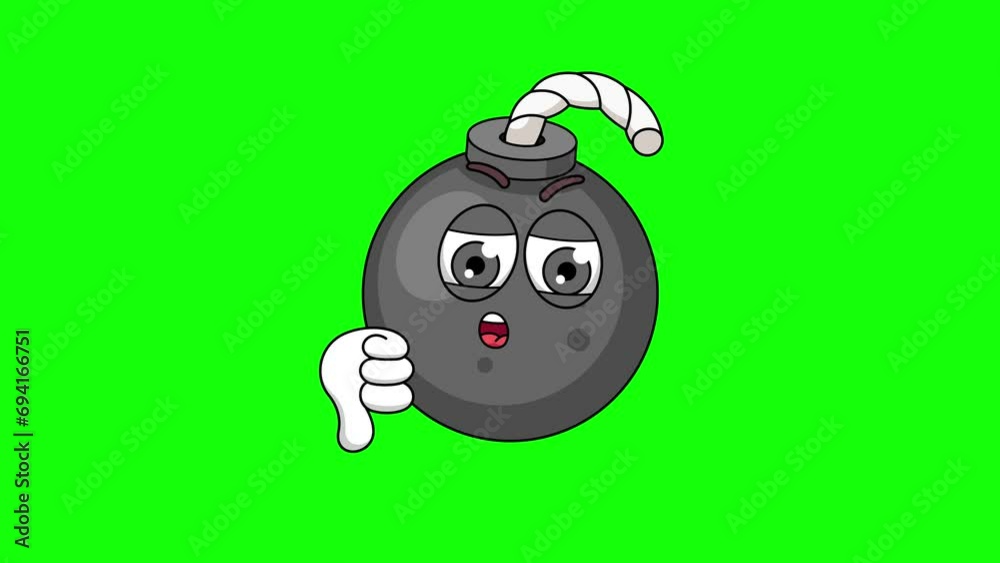 bomb cartoon with thumb-down hand, emoji green screen animation Stock ...