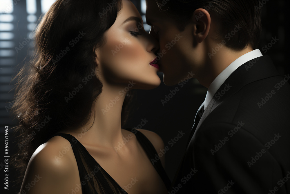Passionate and Elegant Kiss of a Couple in Love, A Beautiful Moment Captured in a Gesture ...