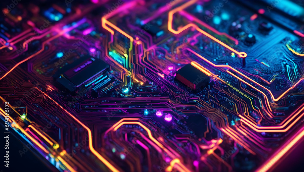 Neon circuit digital transformation wallpaper, Futuristic technology ...