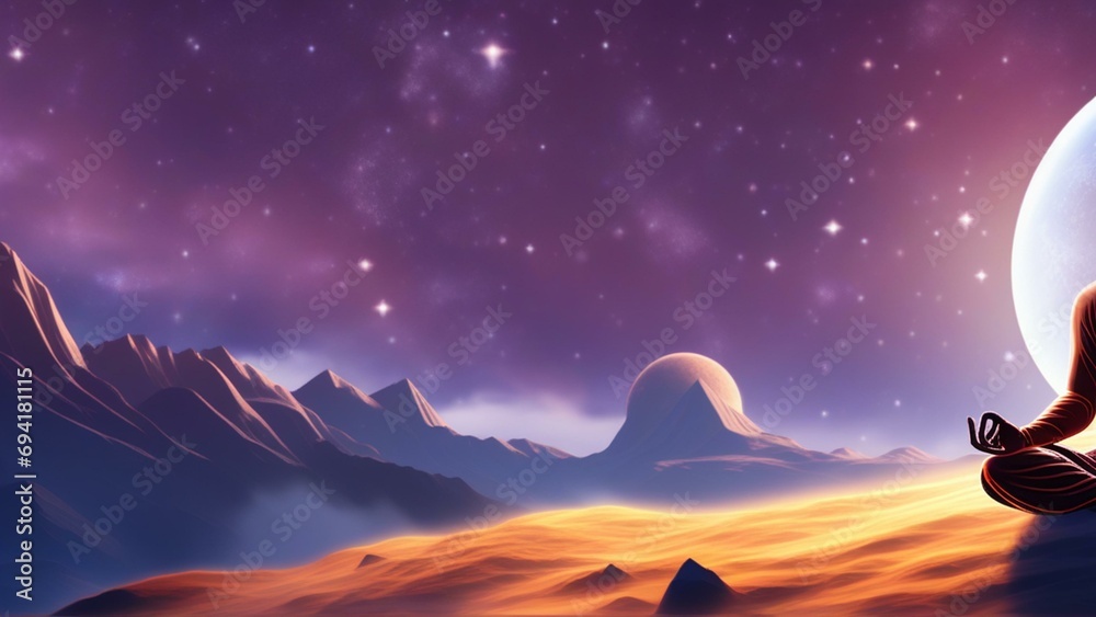 cartoon clipart figure meditating in space galaxy wallpaper Stock Photo ...