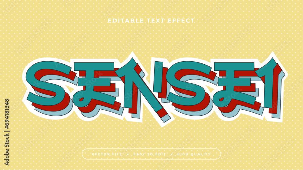 Sensei yellow green and red 3d editable text effect - font style. Japan ...