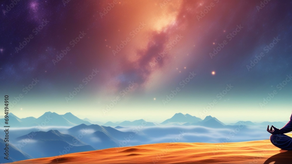 cartoon clipart figure meditating in space galaxy wallpaper Stock Photo ...